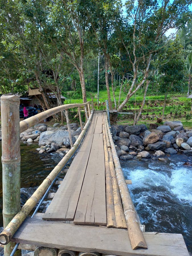 Bridge Over the River, Made of Wood and Bamboo Stock Photo - Image of ...
