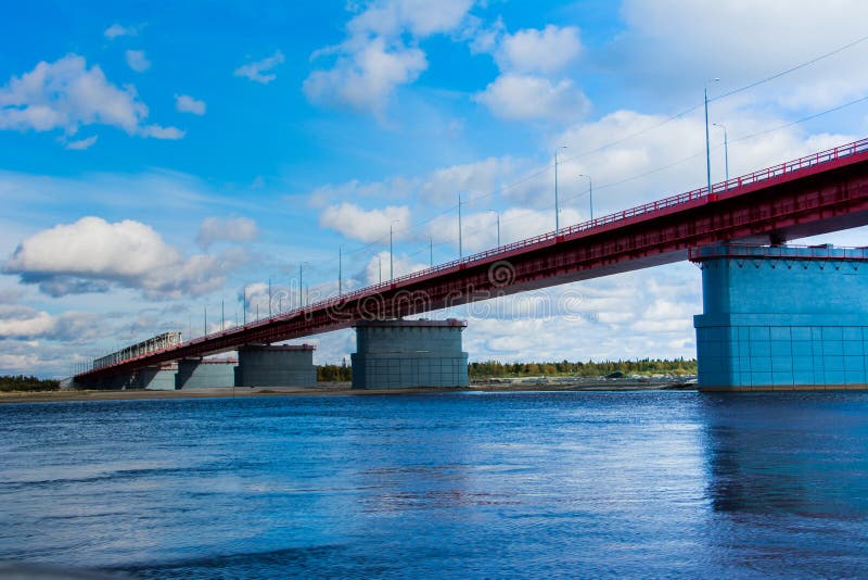 The Bridge Over the River Nadym. Yamal Stock Image - Image of nature ...