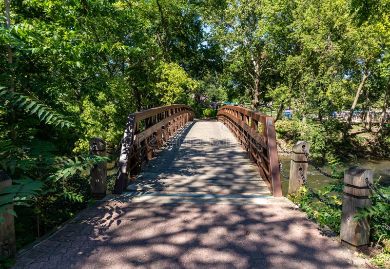 Bridge Over a River in a Park Stock Image - Image of leaves ...