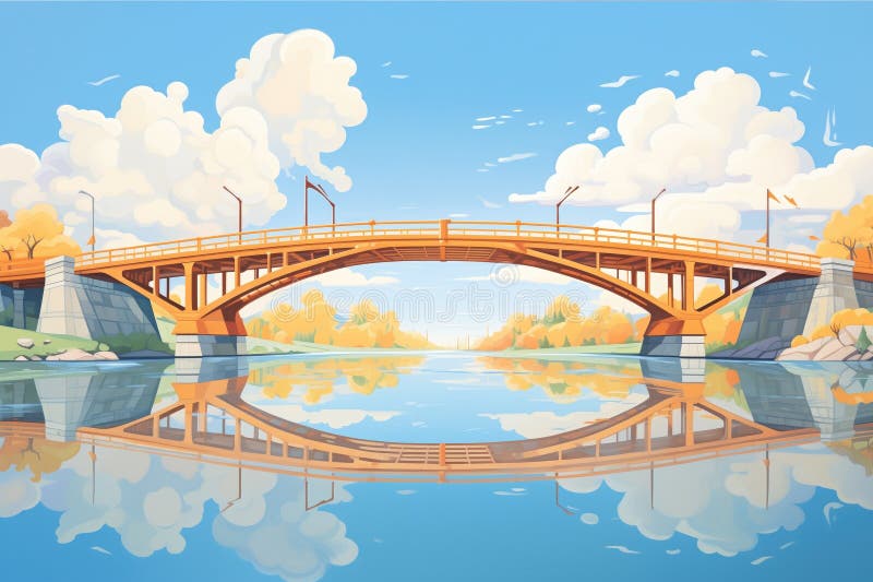 A Bridge Over a River Reflecting Continuous Daylight Stock Illustration ...
