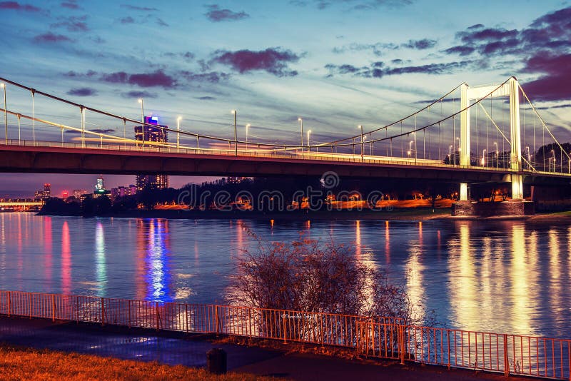 Bridge Over the River Rhine Stock Photo - Image of vibrant, night: 46684412