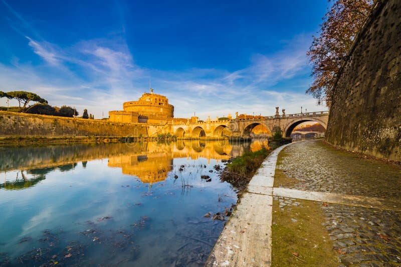 Bridge over river in Rome stock photo. Image of tree - 83553956