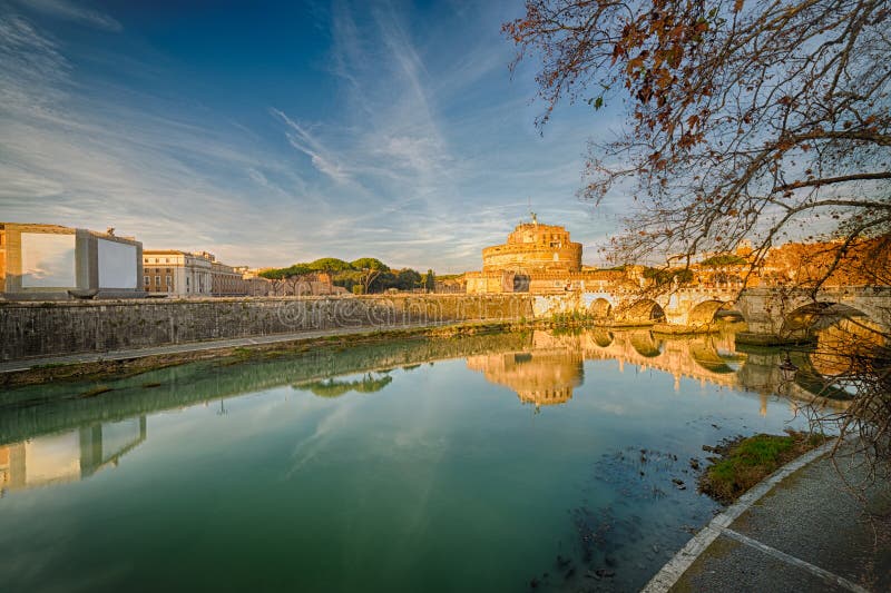 Bridge over river in Rome stock photo. Image of leaves - 83555444