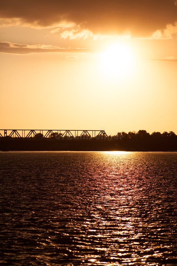 Bridge Over River at Sunset Stock Photo - Image of background, bridge ...