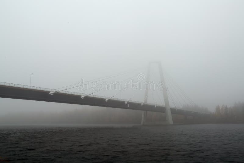 Bridge Over the River in Umea, Sweden in Fog Stock Photo - Image of ...