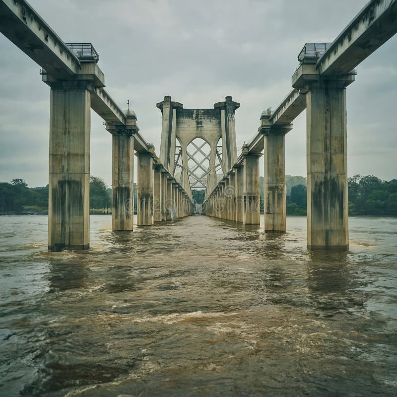 The Bridge Over the River Was Flooded Stock Image - Image of ...