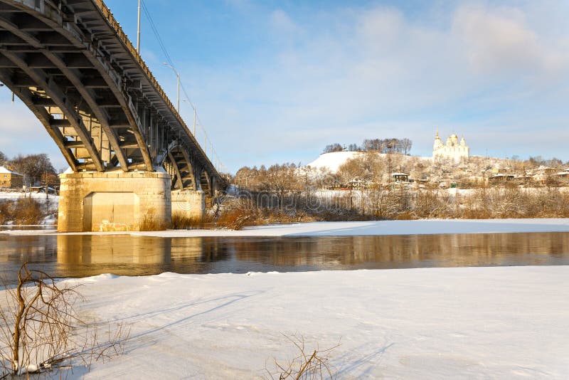 Bridge Over the River in Winter Stock Image - Image of bridge, building ...