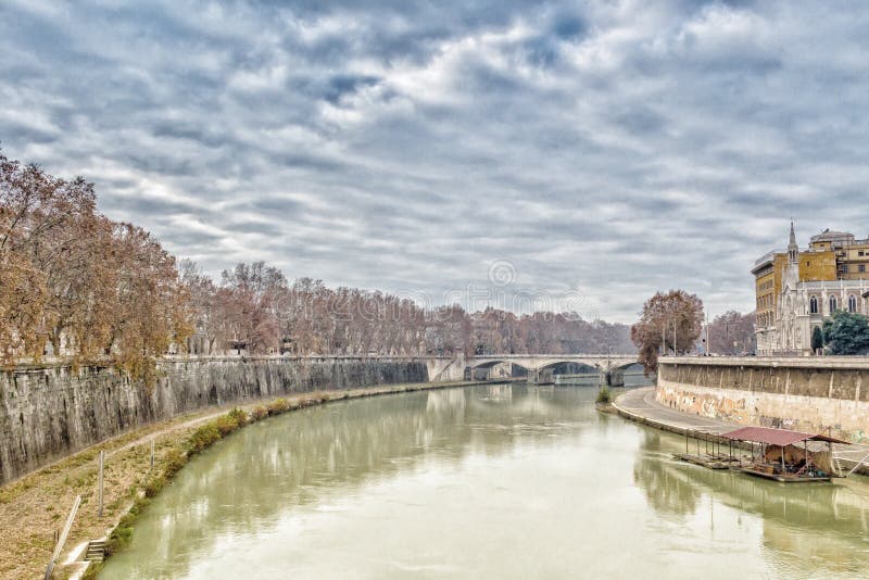 Bridge Over the Tiber River in the Center of Rome Stock Photo - Image ...
