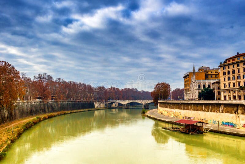 Bridge Over the Tiber River in the Center of Rome Stock Photo - Image ...