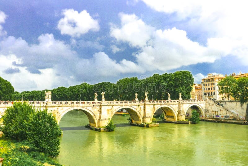 Bridge Over Tiber River in Rome, Italy Stock Image - Image of commerce ...