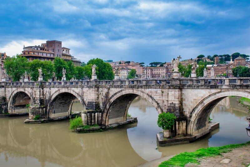 Bridge Over the Tiber River in Rome, Italy Stock Image - Image of ...
