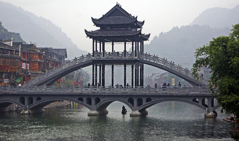 Bridge Over the Tuo Jiang River in Fenghuang, China Editorial Image ...