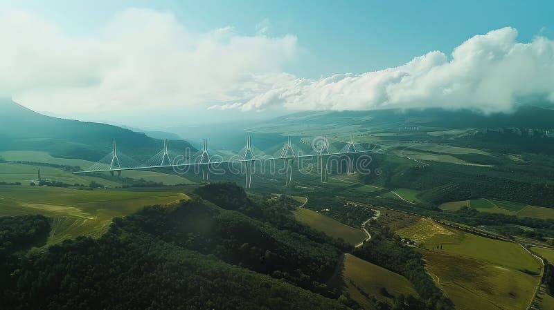 Bridge Over Valley with Clouds Stock Illustration - Illustration of ...
