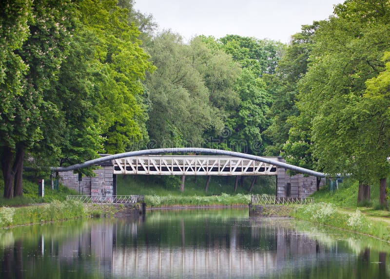 Modern Pedestrian Bridge Water Stock Image - Image of european ...