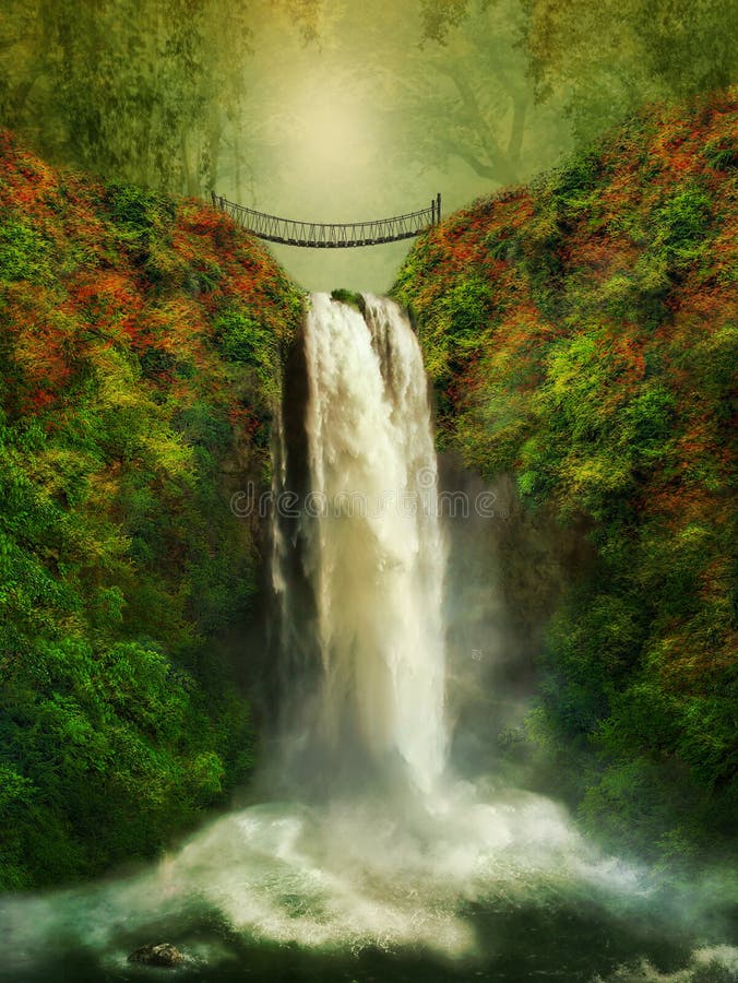 A Bridge Over the Waterfall Stock Image - Image of photomanipulation ...
