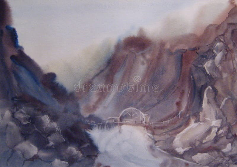 Bridge Over a Waterfall in the Mountains Stock Photo - Image of history ...