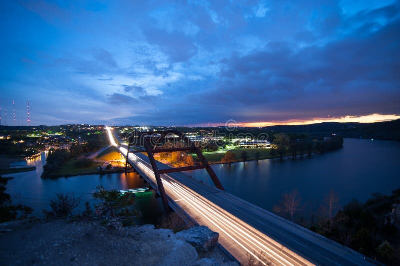 Bridge overlook at sunset. stock image. Image of cars - 54868073