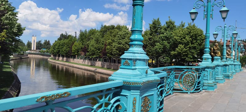 A Bridge Painted with Blue Paint and Lantern Stock Image - Image of ...