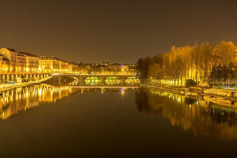 Bridge, Panorama of Turin at Night Stock Photo - Image of dawn, color ...