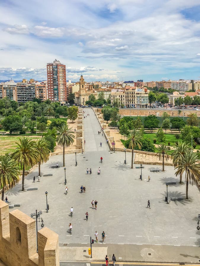 Bridge with Park and City View Sky Line of a Spanish City Stock Image ...