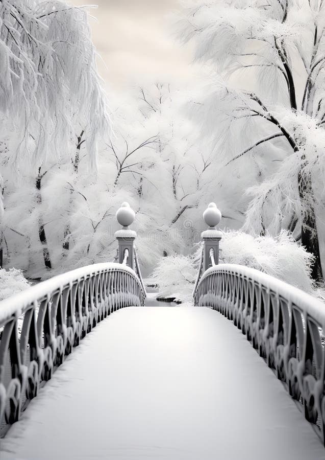 Bridge in the Park in Winter in the Snow Stock Illustration ...