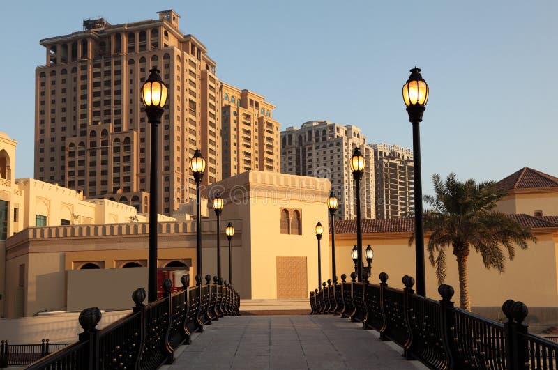 Bridge at the Pearl, Doha stock photo. Image of east - 23141896