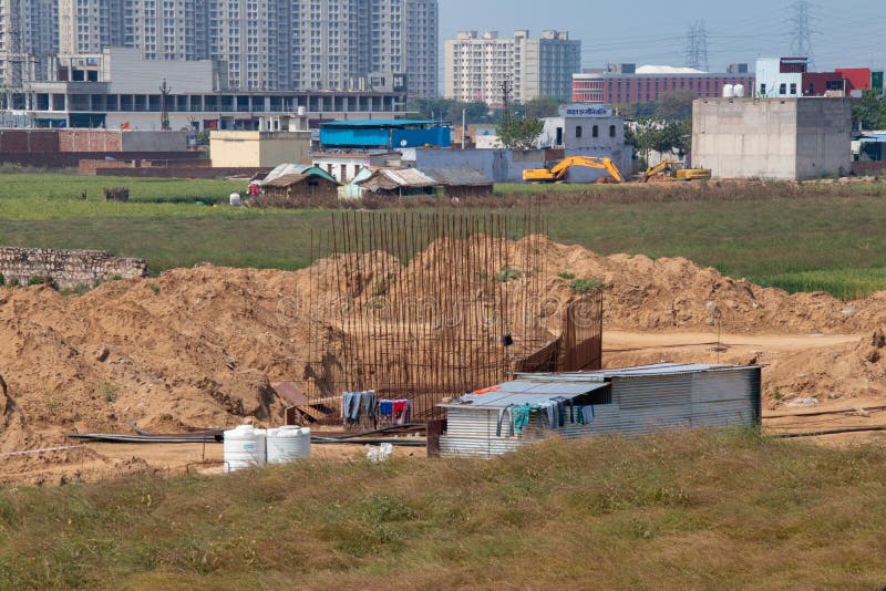 Bridge Pillar Construction Site Stock Image - Image of city ...