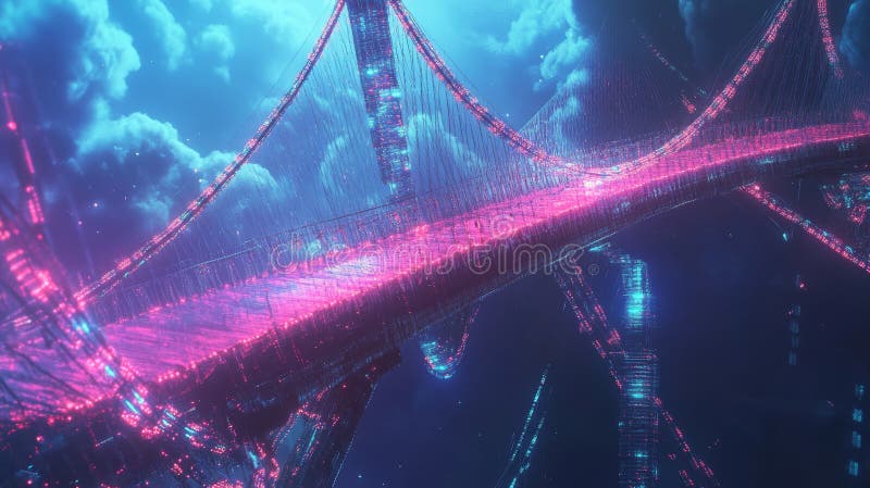 A Bridge with a Pink and Blue Color Scheme Stock Illustration ...