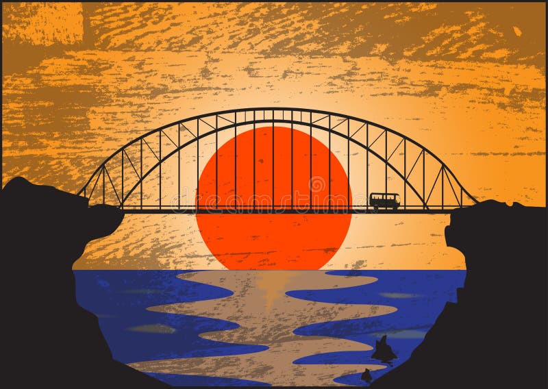 Bridge Postcard (Grunged) stock illustration. Illustration of landscape ...