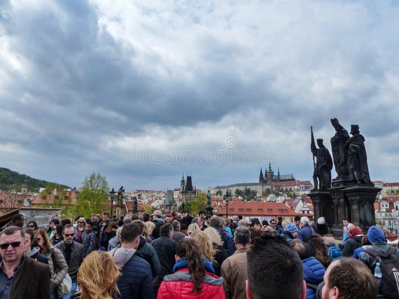 Bridge in Prague Under Cloudy Sky Editorial Image - Image of afternoon ...