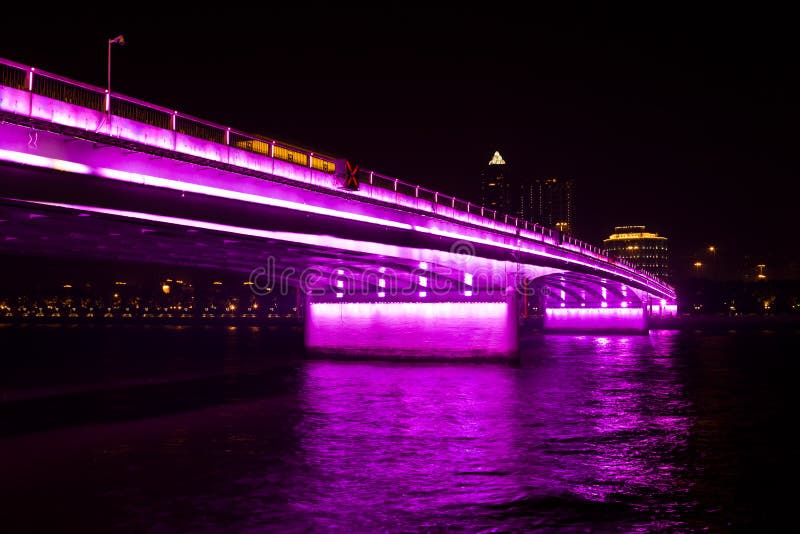 Purple Lights Shine in Commercial Building Mall Stock Photo - Image of ...