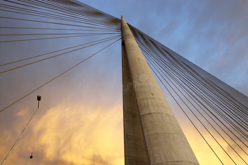 Bridge Pylon with Suspension Cables Stock Image - Image of belgrade ...