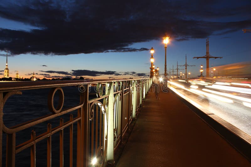 Bridge Railing on the Night. Stock Image - Image of landscape, fast ...