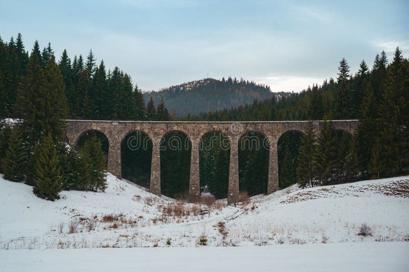 Bridge for the Railroad through the Forest in Winter Stock Image ...