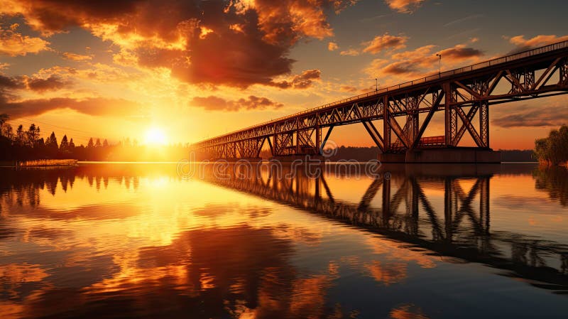 Bridge railroad sun stock illustration. Illustration of metal - 317263526