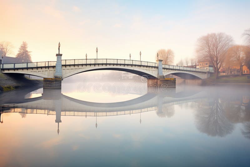 Bridge Reflecting on a Calm River at Dawn Stock Illustration ...