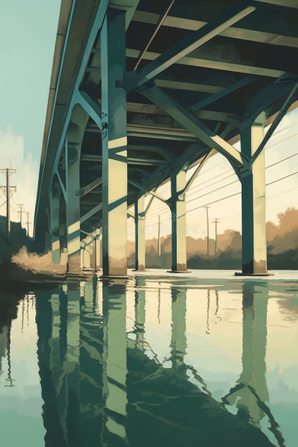 Bridge Reflecting in River and Pylons, Created Using Generative Ai ...