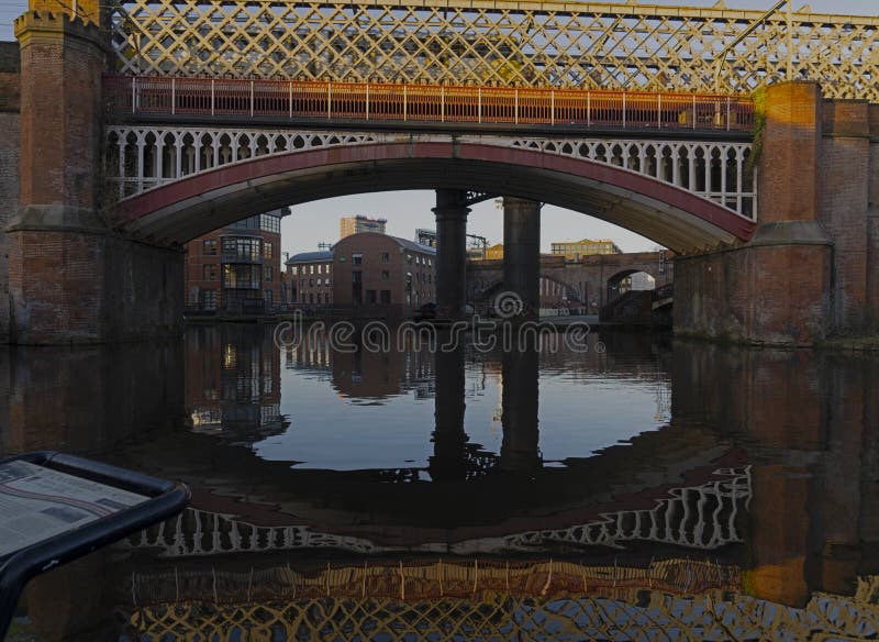 Bridge Reflections at Castlefield Manchester Stock Photo - Image of ...