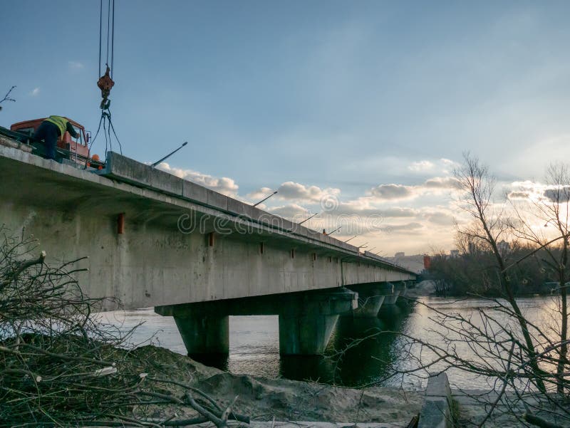 Bridge Renovation or Under Construction Across the River Stock Photo ...