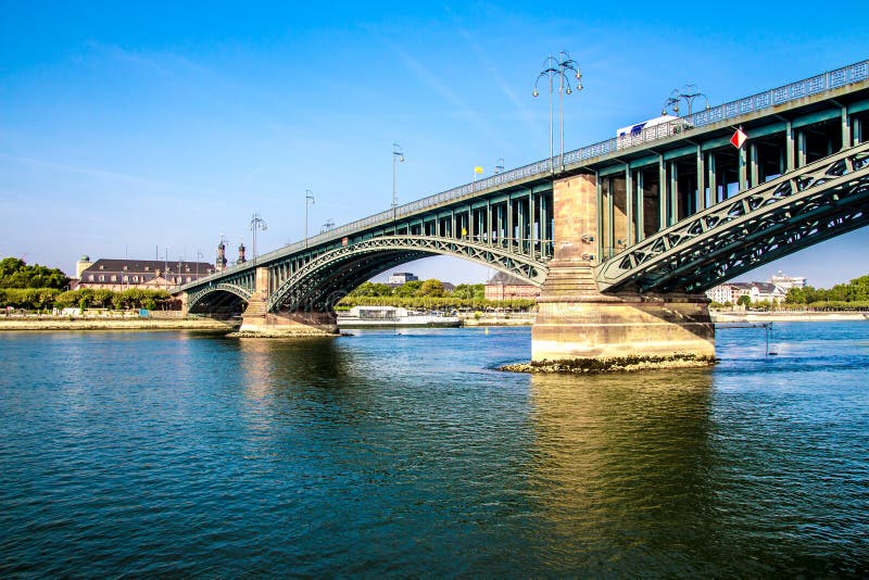 Bridge on the Rhine River, in Mainz, Germany Stock Photo - Image of ...