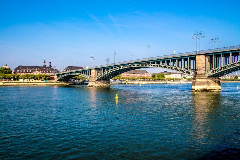 Bridge on the Rhine River, in Mainz, Germany Stock Photo - Image of ...