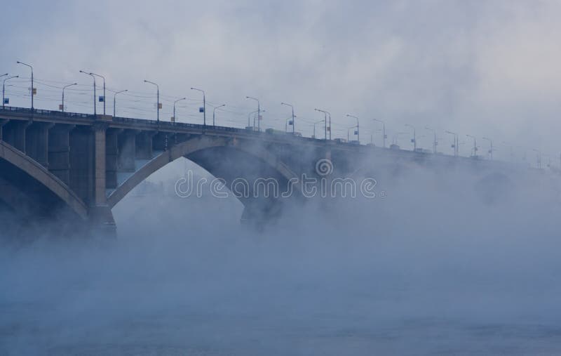 Bridge On River In Cold Steam Stock Photo - Image of haze, vapor: 3811134