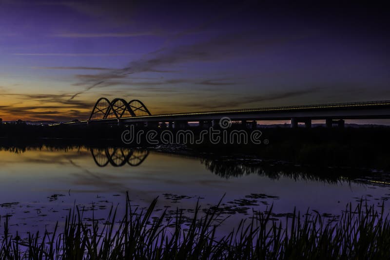 Bridge on the River after Dark Stock Photo - Image of span, dark: 129855790