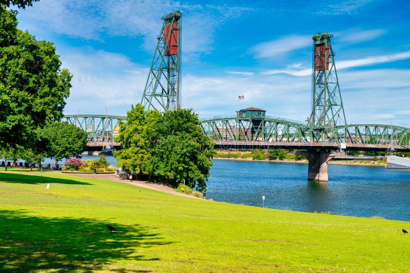 Bridge and River of Portland on a Sunny Day, Oregon Stock Photo - Image ...