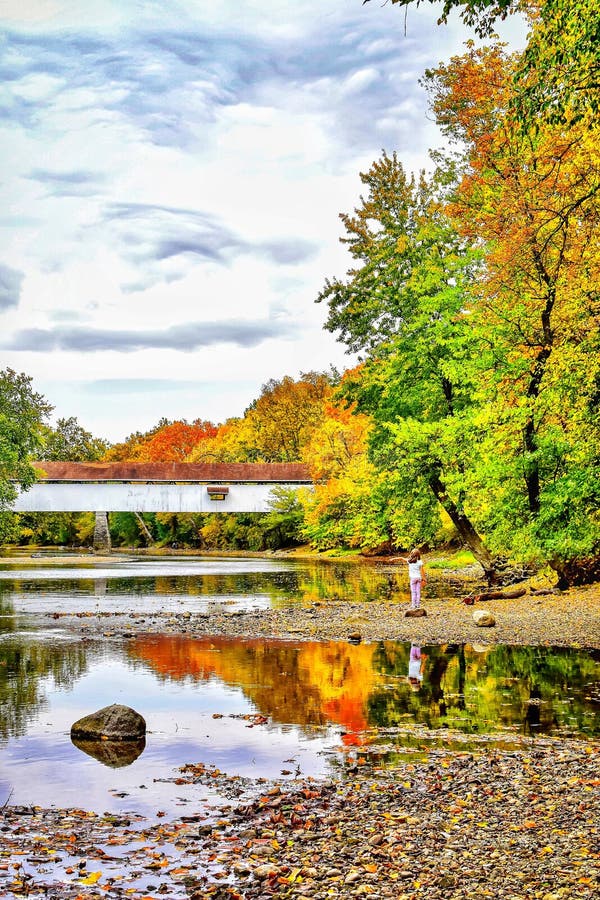 Bridge on the River and the Reflection of the Trees during the Autumn ...