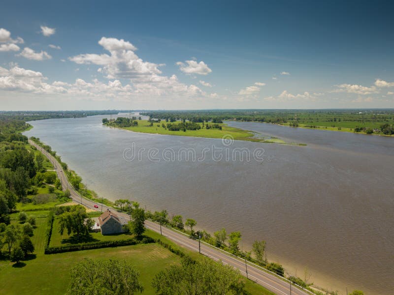 Bridge and River from the Sky, Montreal, Canada Stock Photo - Image of ...