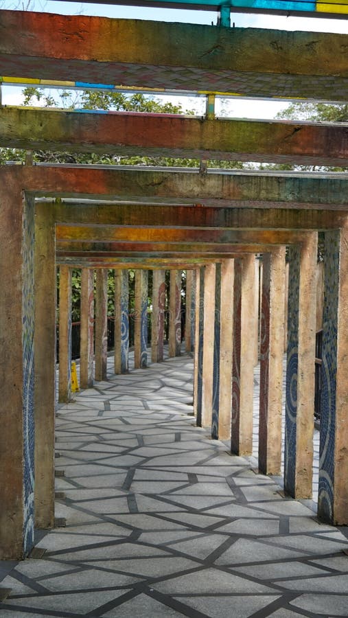 Bridge in the Road Column Bridge Stock Image - Image of arch, wood ...