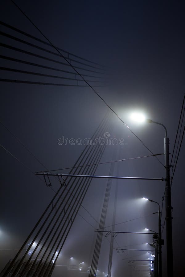 Bridge and Road Lanterns in the Mist Stock Image - Image of city ...