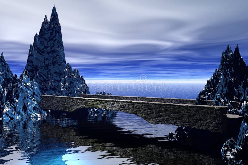 Bridge between Rocks Empty Surreal Landscape 3d Rendering Stock ...