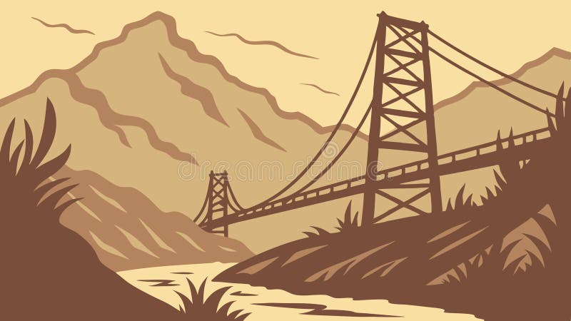 Bridge in Rocky Landscape, Rugged Engineering, Vector Design Generative ...